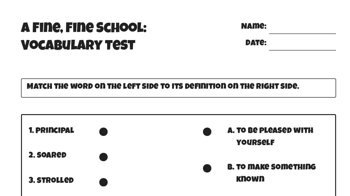 A Fine, Fine School: Vocabulary Test - My Worksheet Maker: Create Your ...