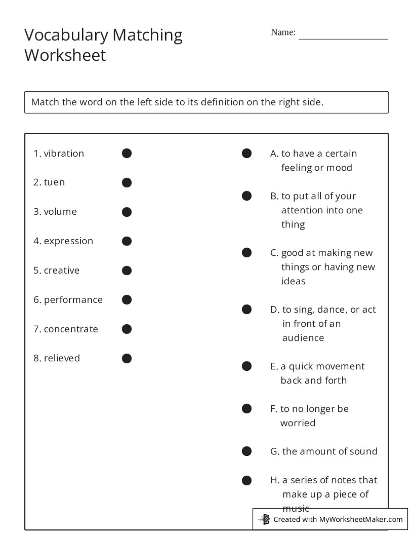 Vocabulary Matching Worksheet - My Worksheet Maker: Create Your Own ...