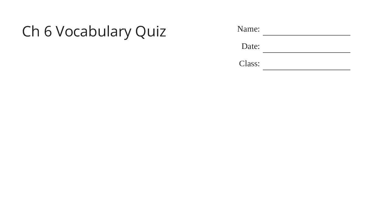 Ch 6 Vocabulary Quiz - My Worksheet Maker: Create Your Own Worksheets