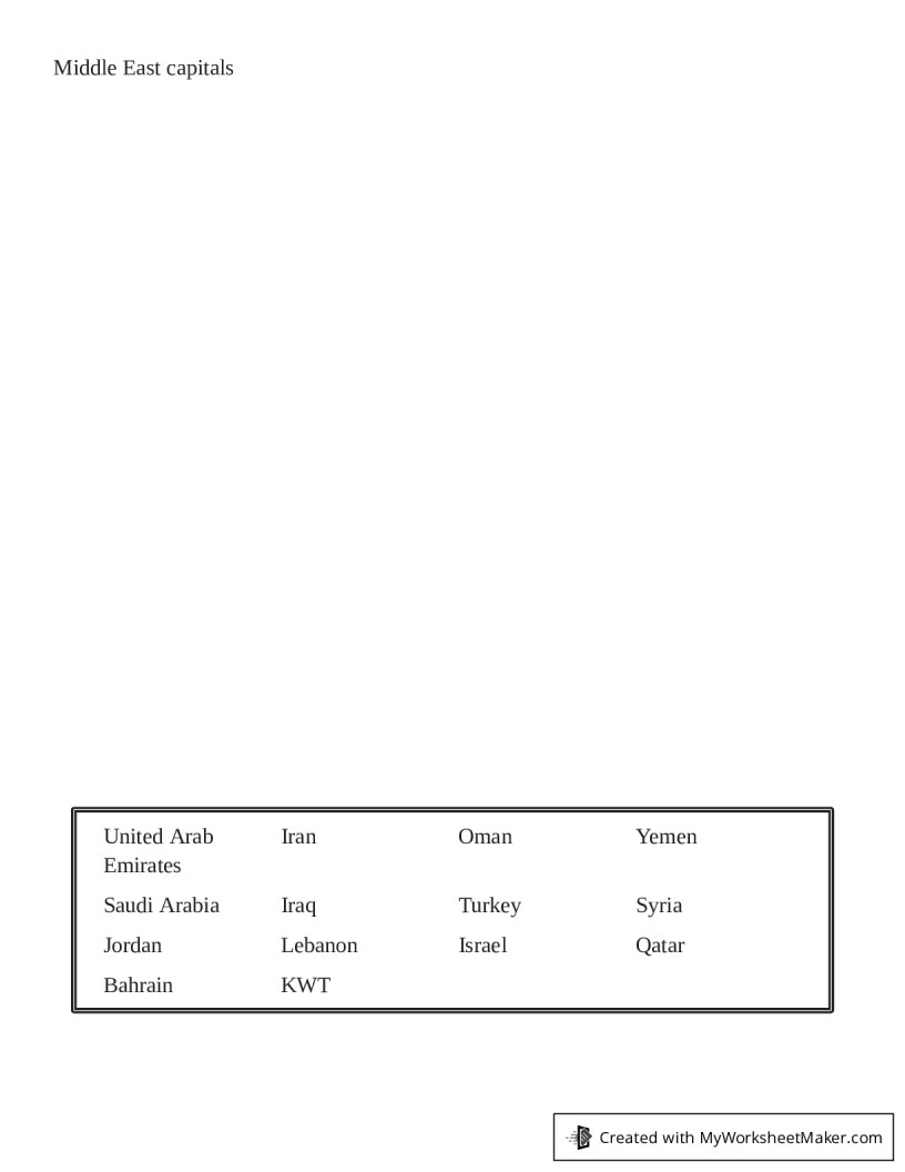 Middle East capitals - My Worksheet Maker: Create Your Own Worksheets