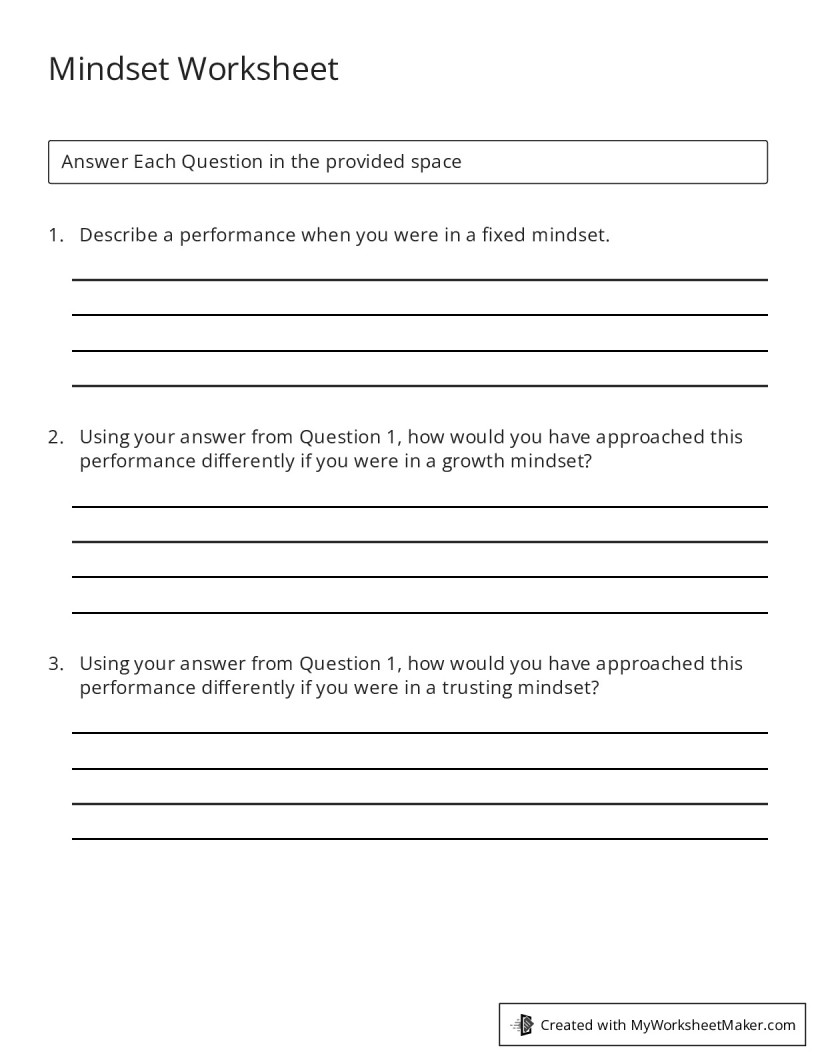 Mindset Worksheet - My Worksheet Maker: Create Your Own Worksheets