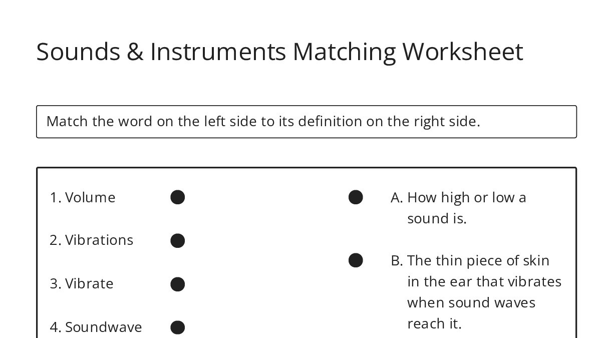 Sounds & Instruments Matching Worksheet - My Worksheet Maker: Create ...