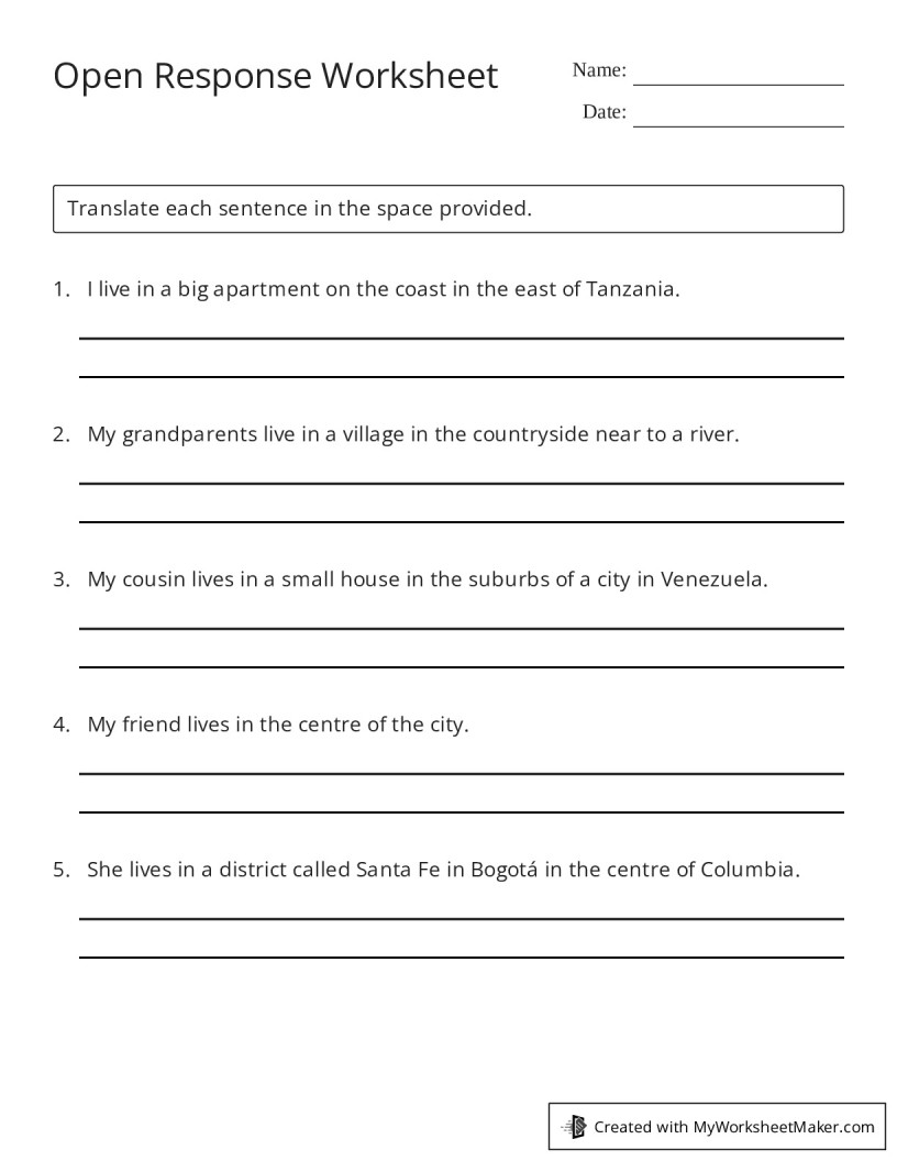 Open Response Worksheet - My Worksheet Maker: Create Your Own Worksheets