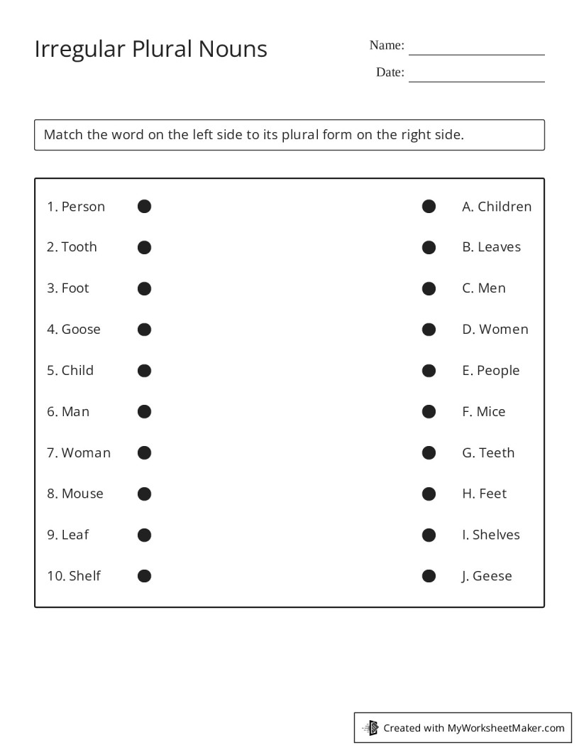 Irregular Plural Nouns - My Worksheet Maker: Create Your Own Worksheets