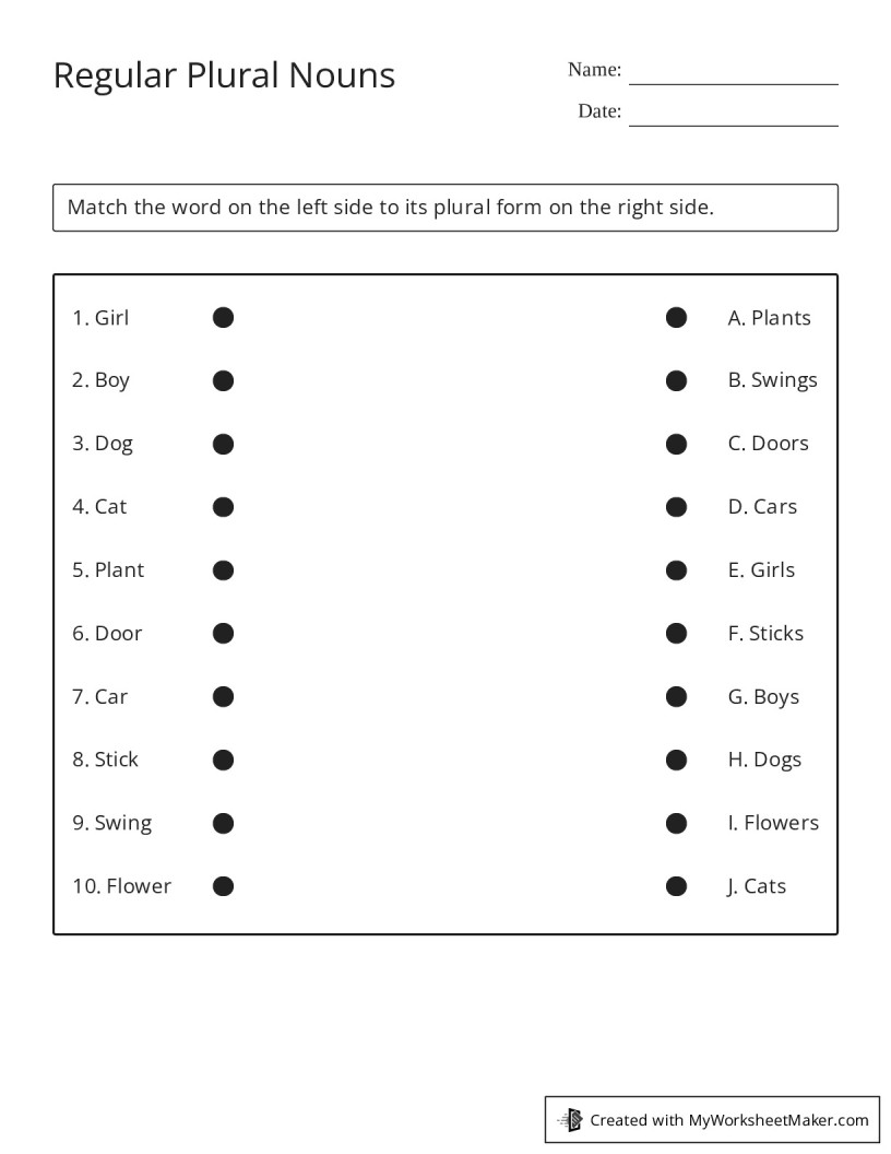 Regular Plural Nouns - My Worksheet Maker: Create Your Own Worksheets