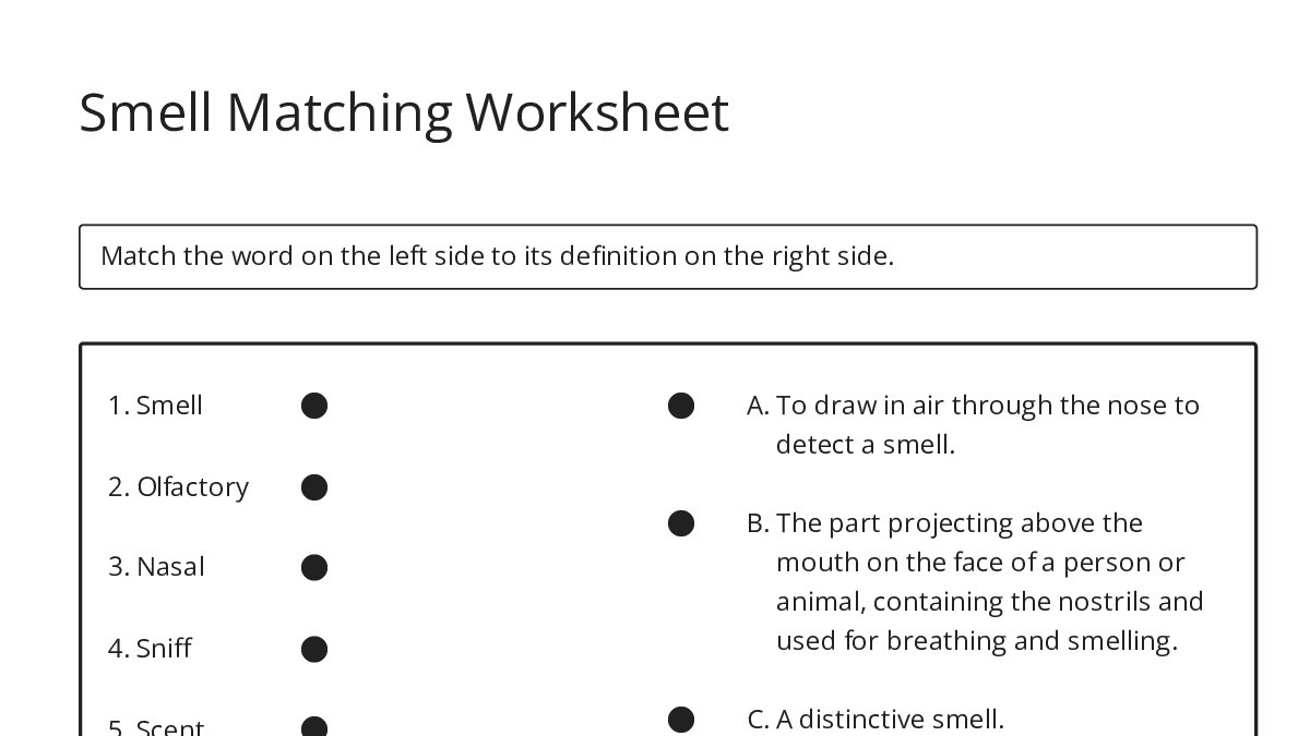 Smell Matching Worksheet - My Worksheet Maker: Create Your Own Worksheets