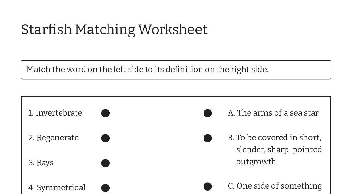 Starfish Matching Worksheet - My Worksheet Maker: Create Your Own ...