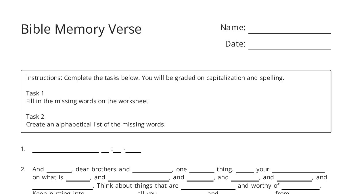 Bible Memory Verse - My Worksheet Maker: Create Your Own Worksheets