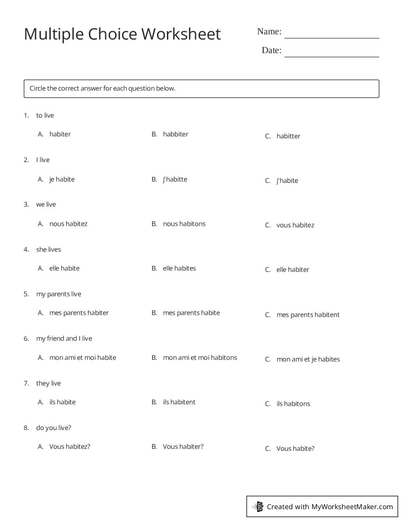 Multiple Choice Worksheet - My Worksheet Maker: Create Your Own Worksheets