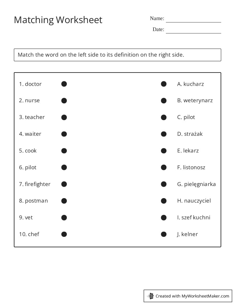 Matching Worksheet - My Worksheet Maker: Create Your Own Worksheets