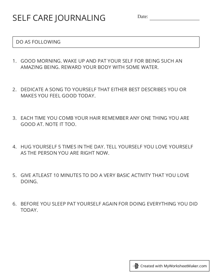 SELF CARE JOURNALING - My Worksheet Maker: Create Your Own Worksheets