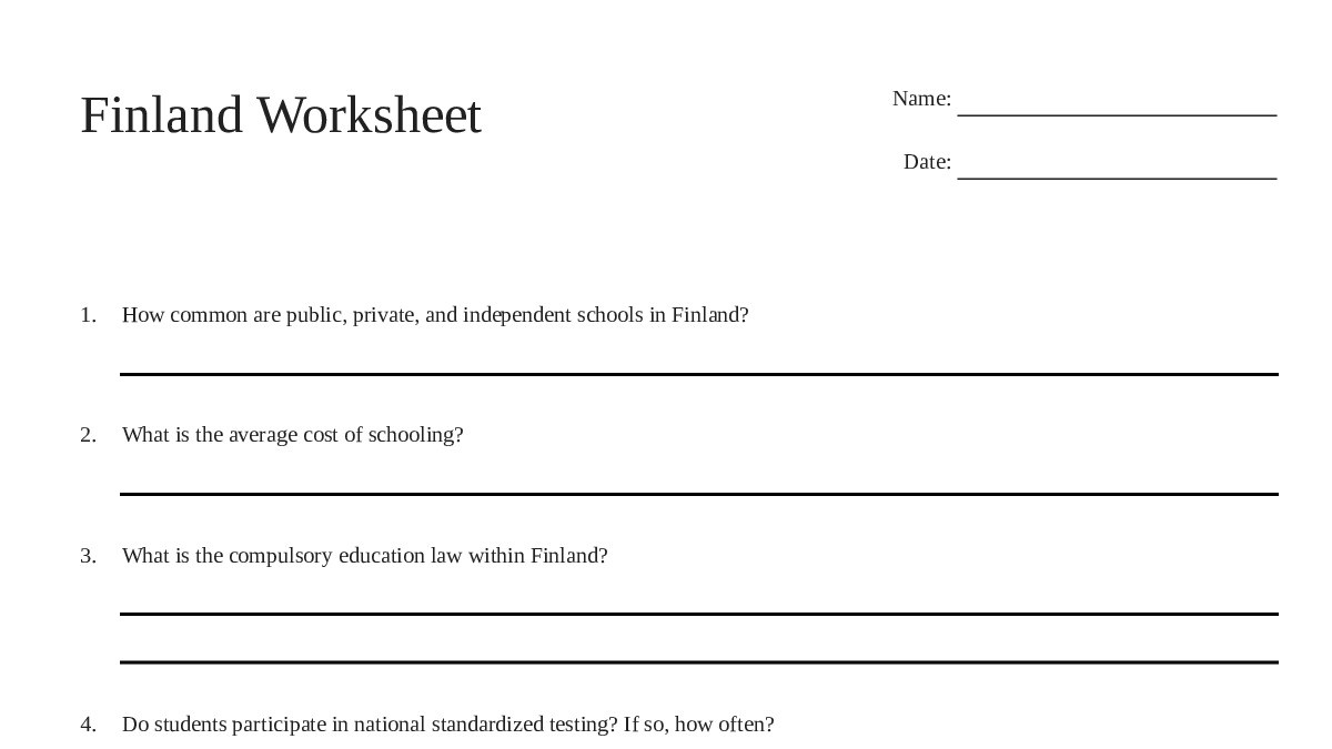 Finland Worksheet - My Worksheet Maker: Create Your Own Worksheets