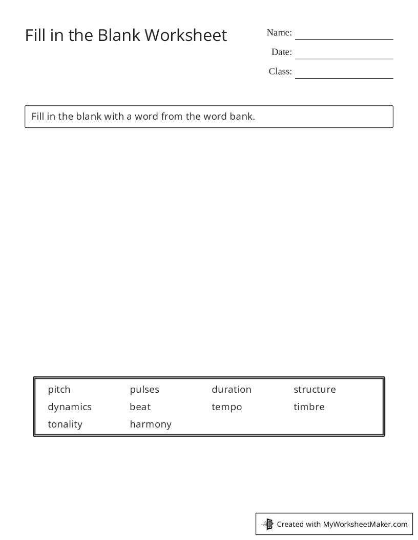 Fill in the Blank Worksheet - My Worksheet Maker: Create Your Own ...