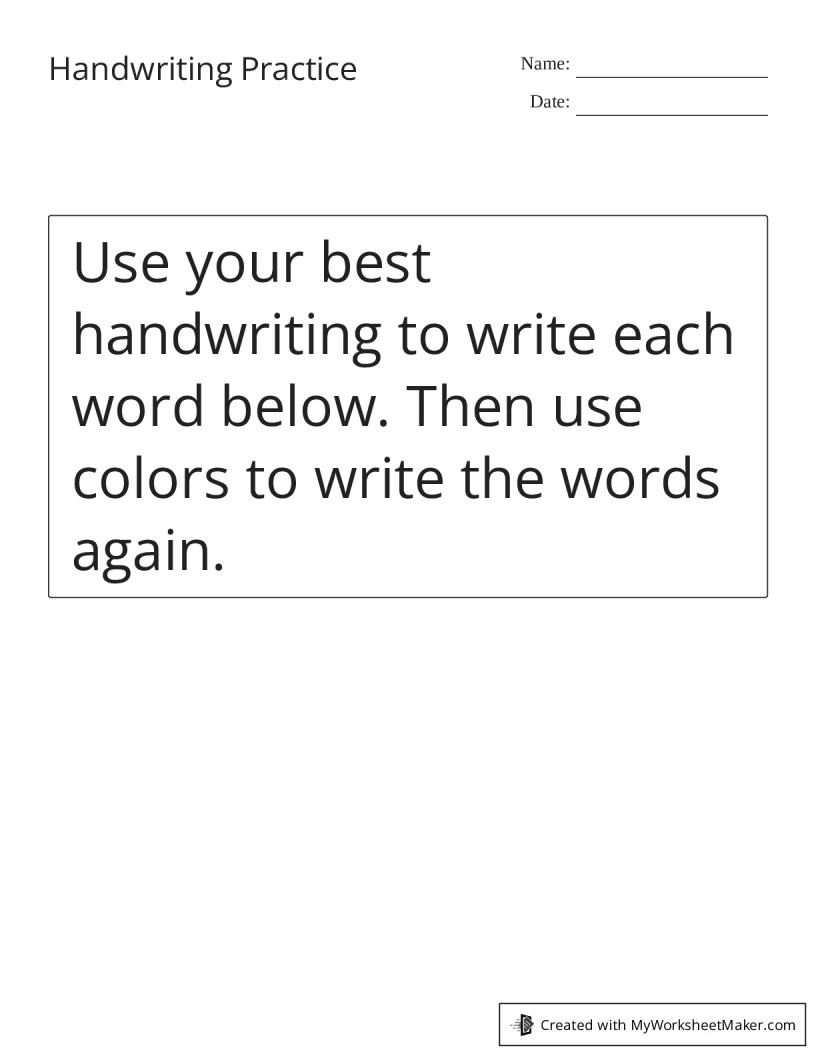 Handwriting Practice - My Worksheet Maker: Create Your Own Worksheets