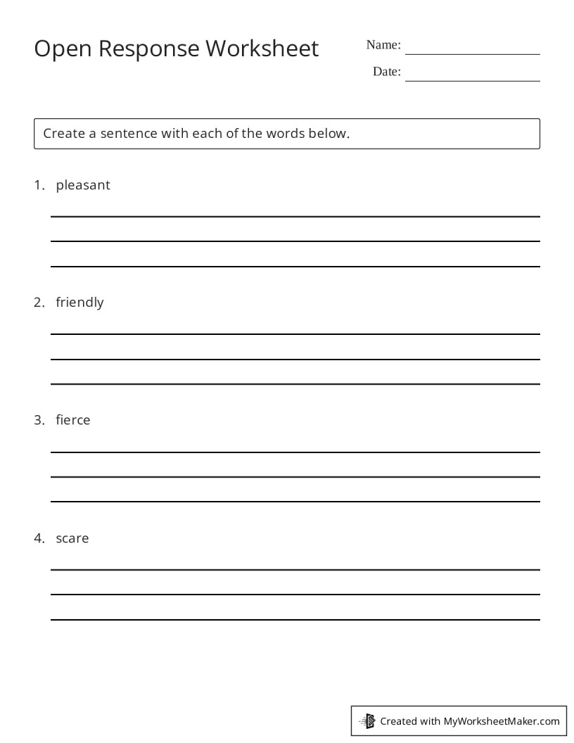 Open Response Worksheet - My Worksheet Maker: Create Your Own Worksheets