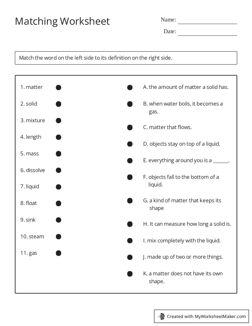 Matching Worksheet - My Worksheet Maker: Create Your Own Worksheets