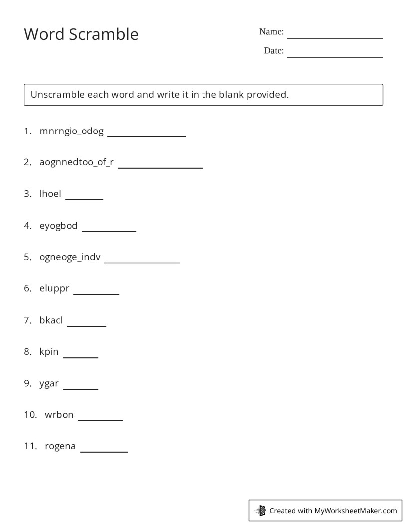Word Scramble - My Worksheet Maker: Create Your Own Worksheets