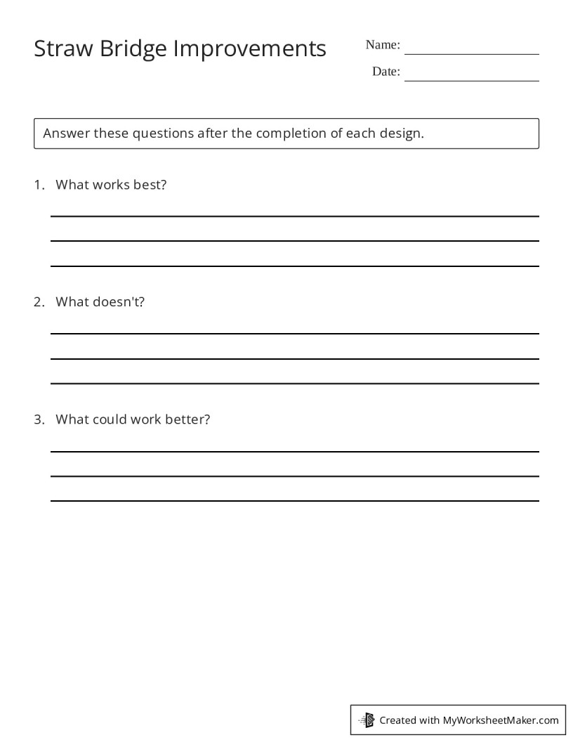 Straw Bridge Improvements - My Worksheet Maker: Create Your Own Worksheets