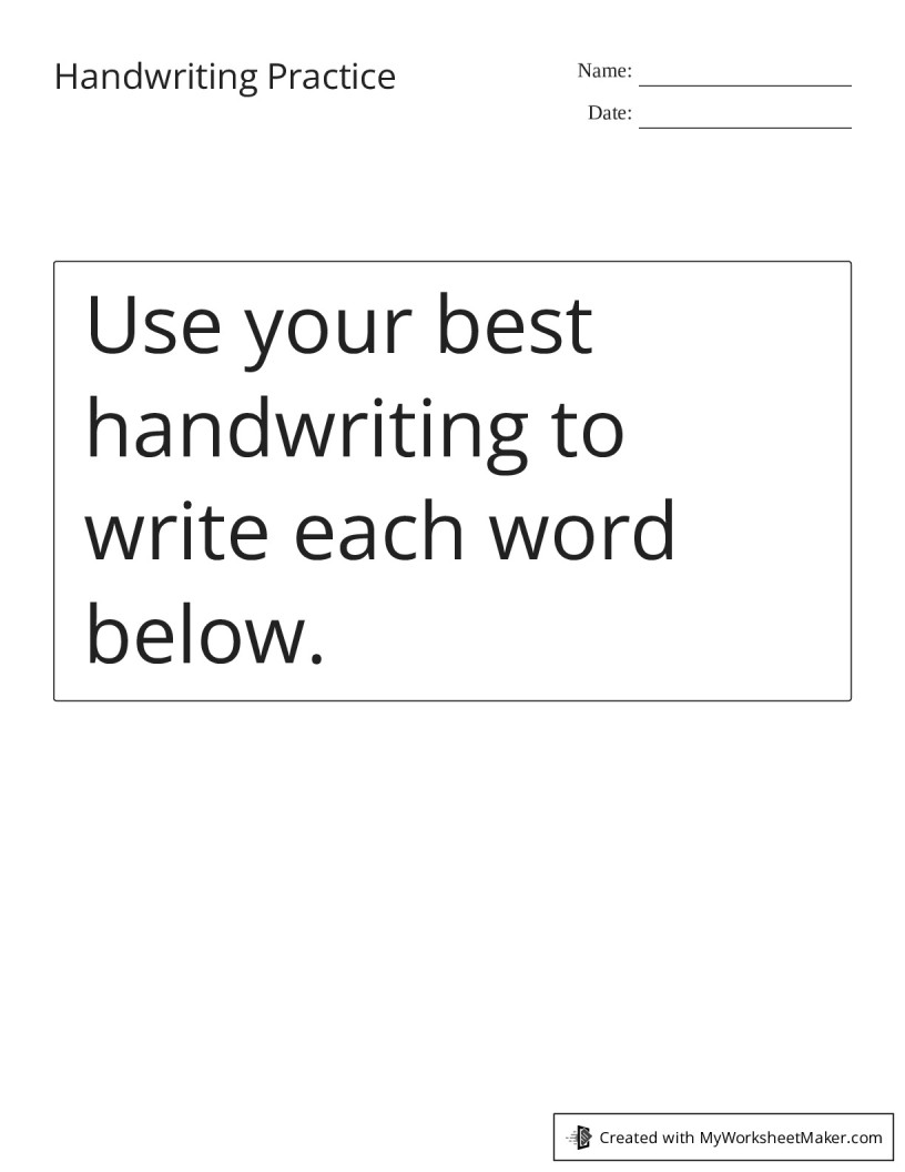 Handwriting Practice - My Worksheet Maker: Create Your Own Worksheets
