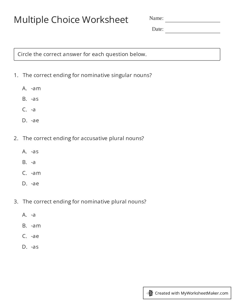 Multiple Choice Worksheet - My Worksheet Maker: Create Your Own Worksheets