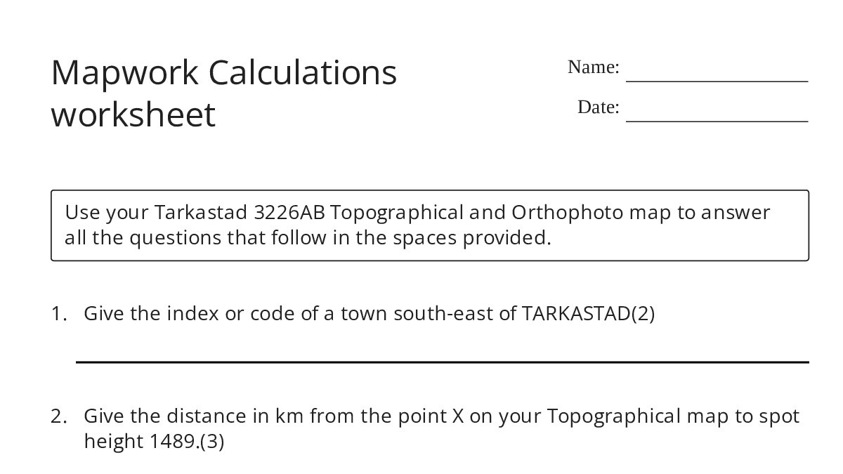 Mapwork Calculations worksheet - My Worksheet Maker: Create Your Own ...