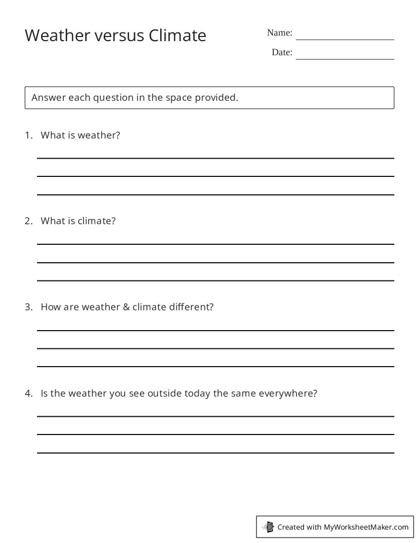Weather versus Climate - My Worksheet Maker: Create Your Own Worksheets