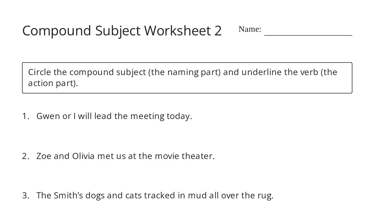 Compound Subject Worksheet 2 - My Worksheet Maker: Create Your Own ...