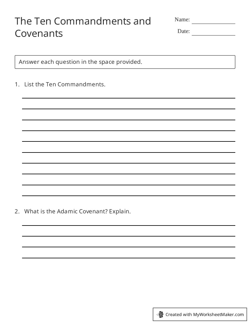 The Ten Commandments and Covenants - My Worksheet Maker: Create Your ...