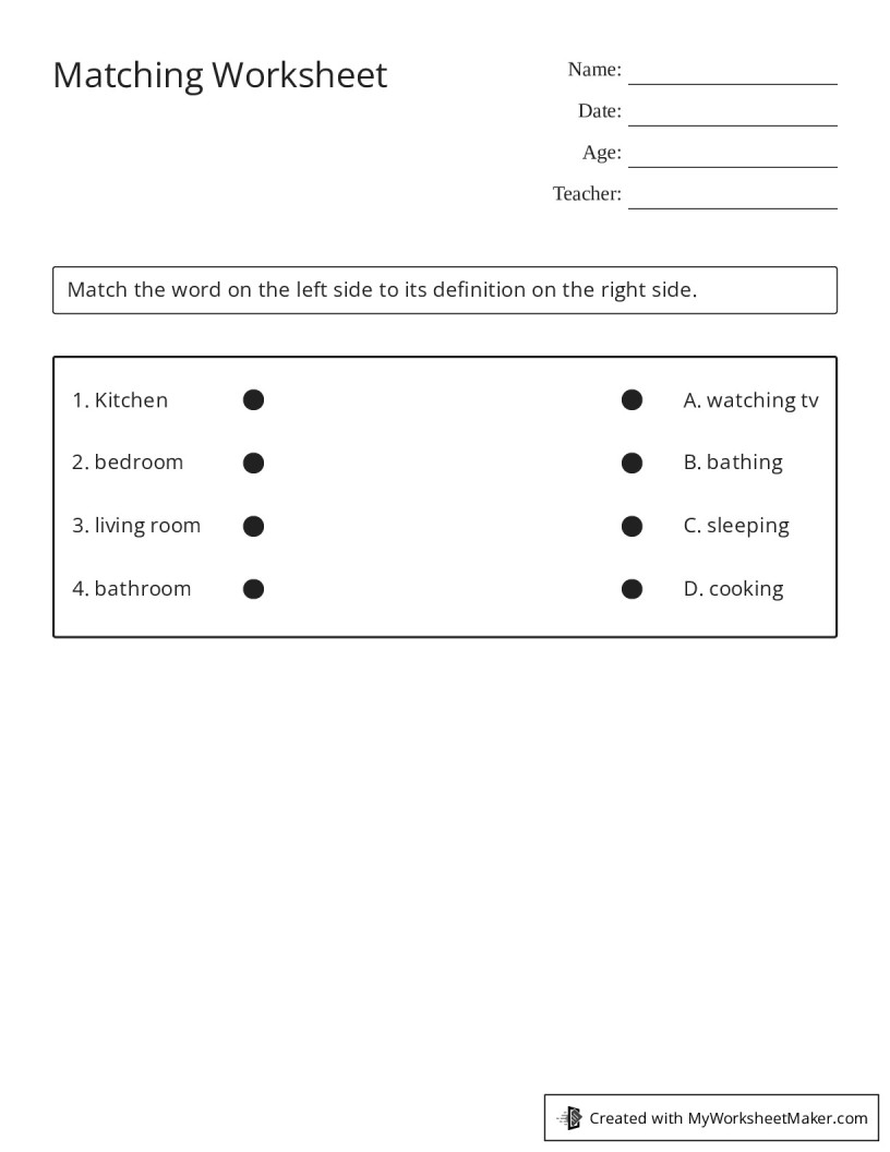 Matching Worksheet - My Worksheet Maker: Create Your Own Worksheets