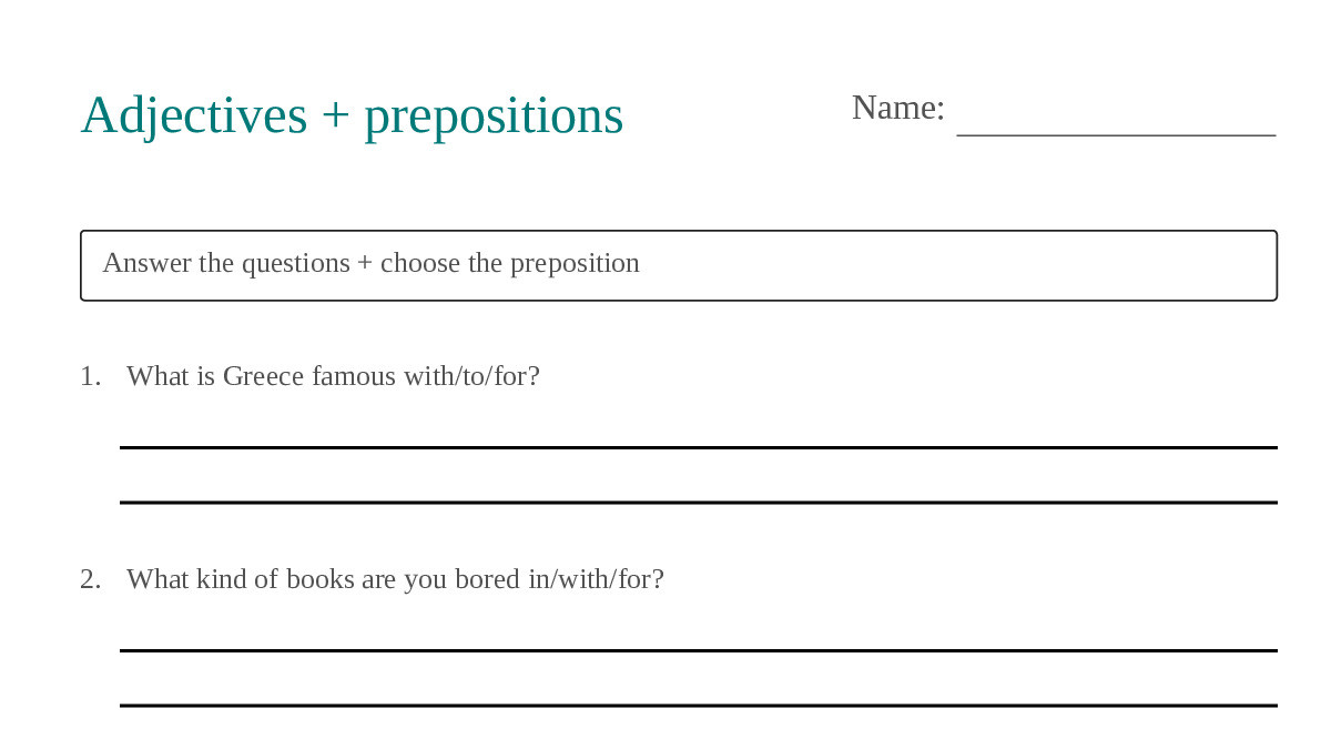 Adjectives + prepositions - My Worksheet Maker: Create Your Own Worksheets