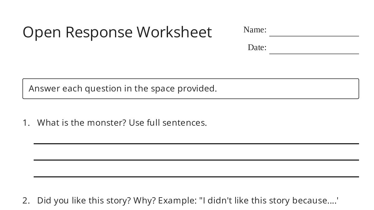 Open Response Worksheet - My Worksheet Maker: Create Your Own Worksheets