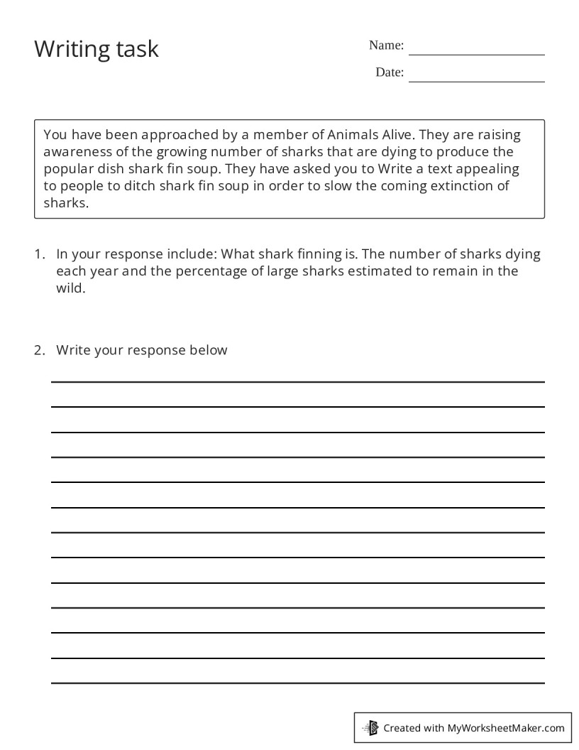 Writing task - My Worksheet Maker: Create Your Own Worksheets