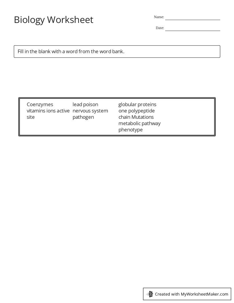 Biology Worksheet - My Worksheet Maker: Create Your Own Worksheets