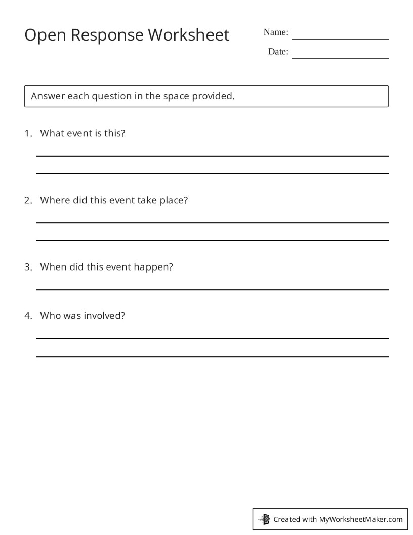 Open Response Worksheet - My Worksheet Maker: Create Your Own Worksheets