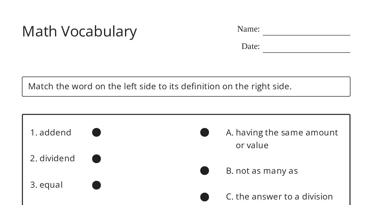 Math Vocabulary - My Worksheet Maker: Create Your Own Worksheets