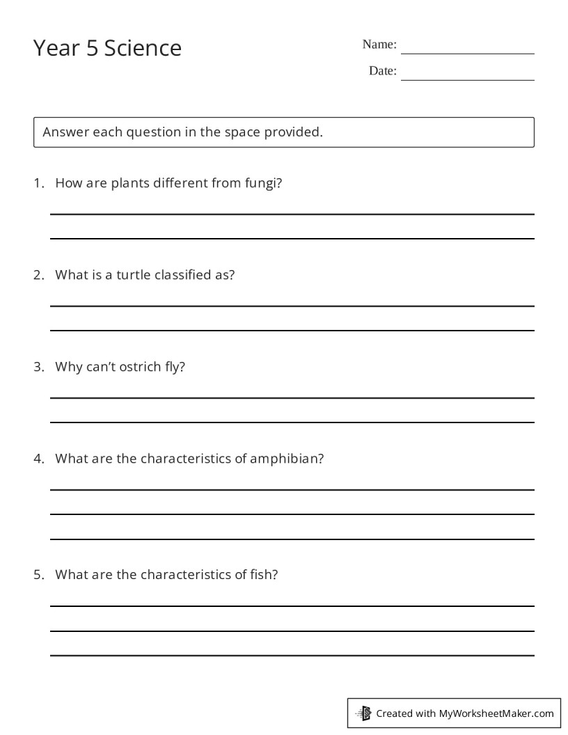 Year 5 Science - My Worksheet Maker: Create Your Own Worksheets