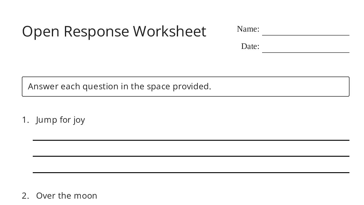 Open Response Worksheet - My Worksheet Maker: Create Your Own Worksheets