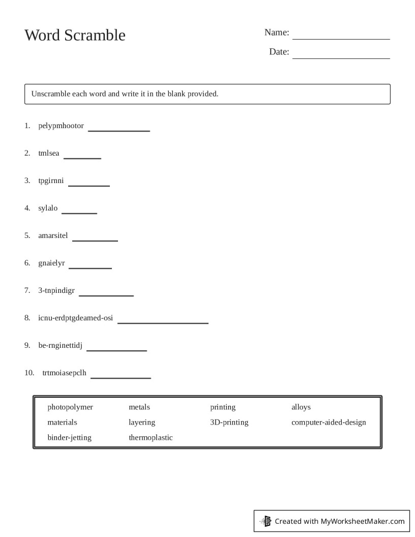 Word Scramble - My Worksheet Maker: Create Your Own Worksheets