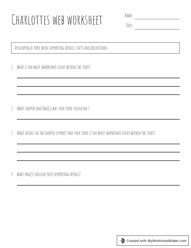 Charlottes web worksheet - My Worksheet Maker: Create Your Own Worksheets
