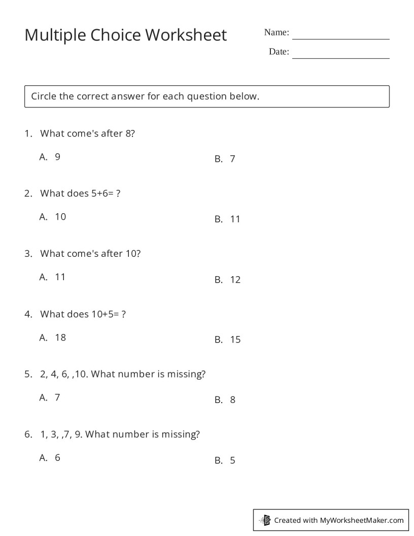 Multiple Choice Worksheet - My Worksheet Maker: Create Your Own Worksheets