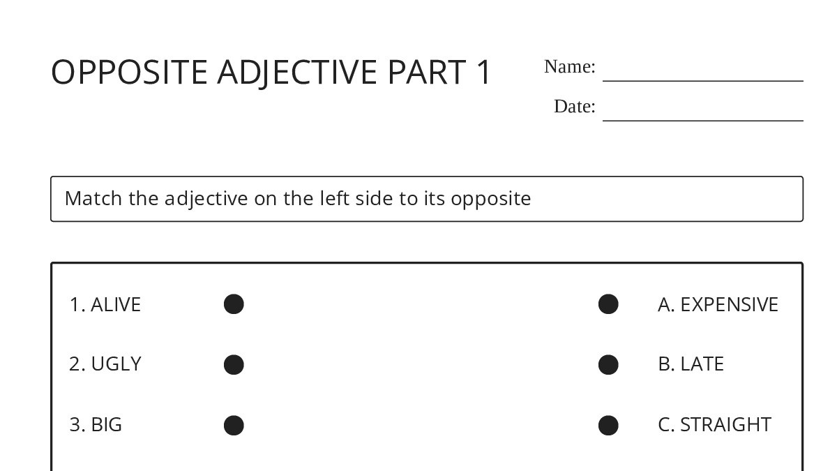 OPPOSITE ADJECTIVE PART 1 - My Worksheet Maker: Create Your Own Worksheets
