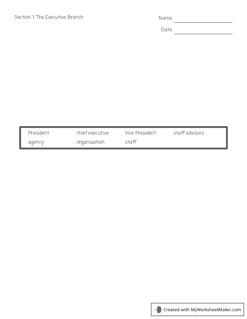Section 1: The Executive Branch - My Worksheet Maker: Create Your Own ...
