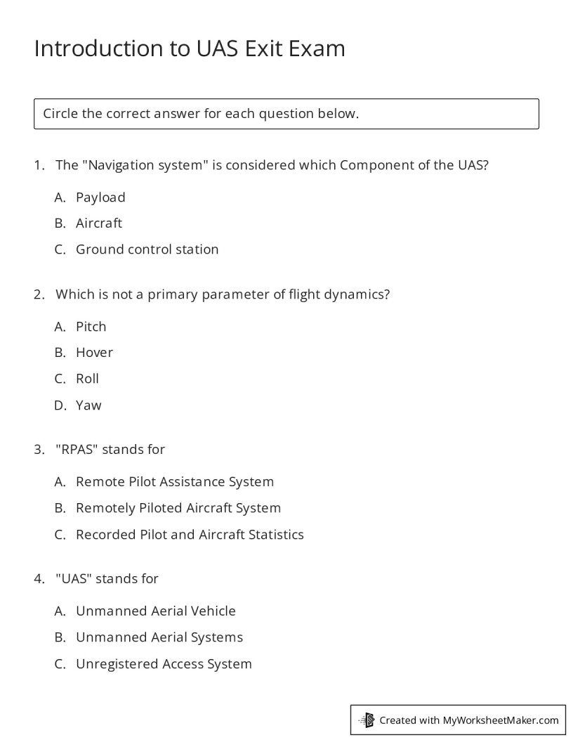 Introduction to UAS Exit Exam - My Worksheet Maker: Create Your Own ...