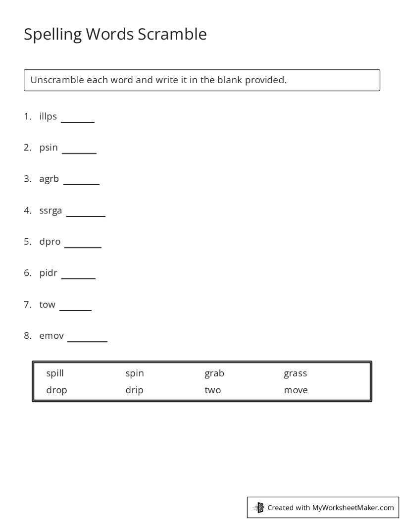 Spelling Words Scramble - My Worksheet Maker: Create Your Own Worksheets