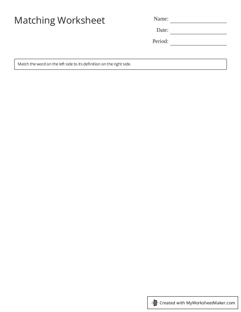 Matching Worksheet - My Worksheet Maker: Create Your Own Worksheets