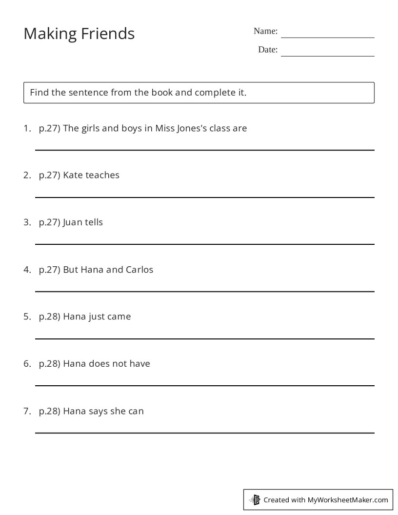 Making Friends - My Worksheet Maker: Create Your Own Worksheets