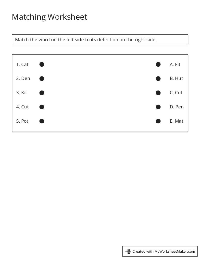 Matching Worksheet - My Worksheet Maker: Create Your Own Worksheets