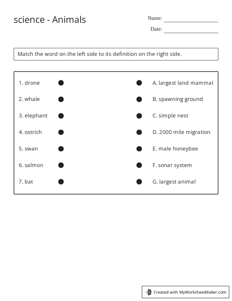 science - Animals - My Worksheet Maker: Create Your Own Worksheets