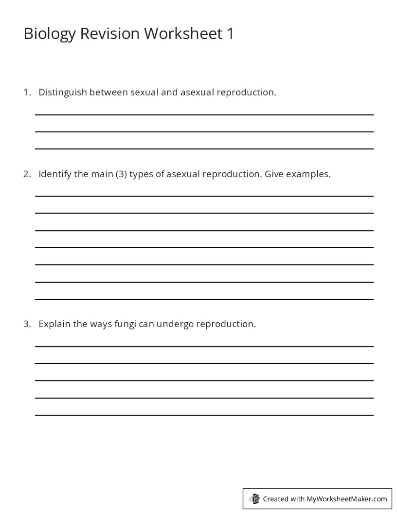 Biology Revision Worksheet 1 - My Worksheet Maker: Create Your Own ...