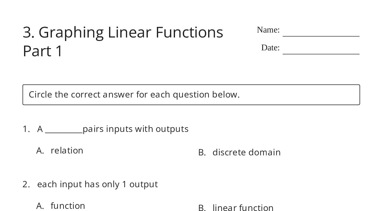 3. Graphing Linear Functions Part 1 - My Worksheet Maker: Create Your ...